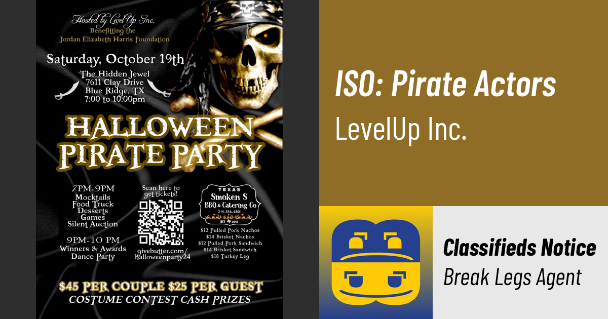 ISO: Pirate Actors, LevelUp Inc. :: Break Legs Agent - Classifieds